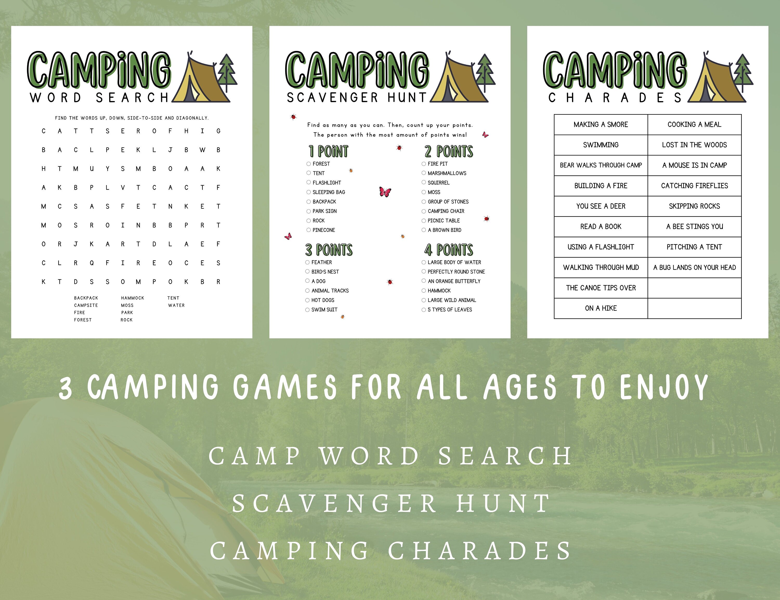Camping Activity Pack Camp Scavenger Hunt Camping Charades Camp Word ...