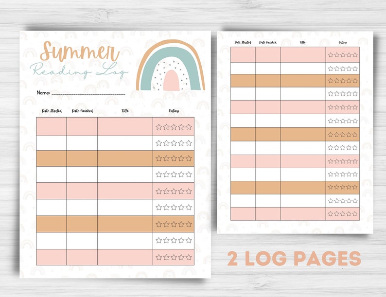 Boho Rainbow Summer Reading Log Reading Log for Students | Etsy