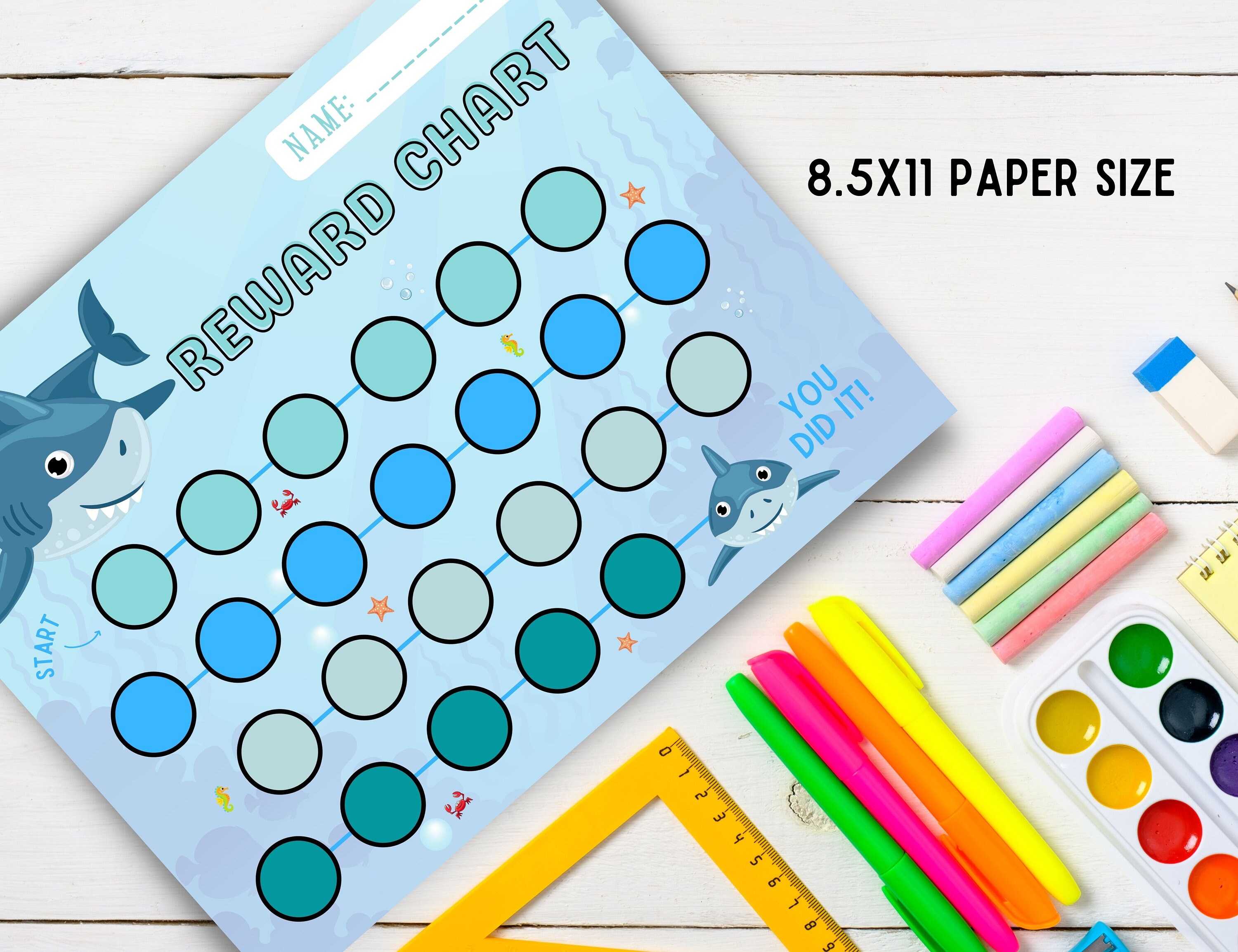 Shark Reward Chart Baby Shark Kids Award Chart Behaviour Chart Sea ...
