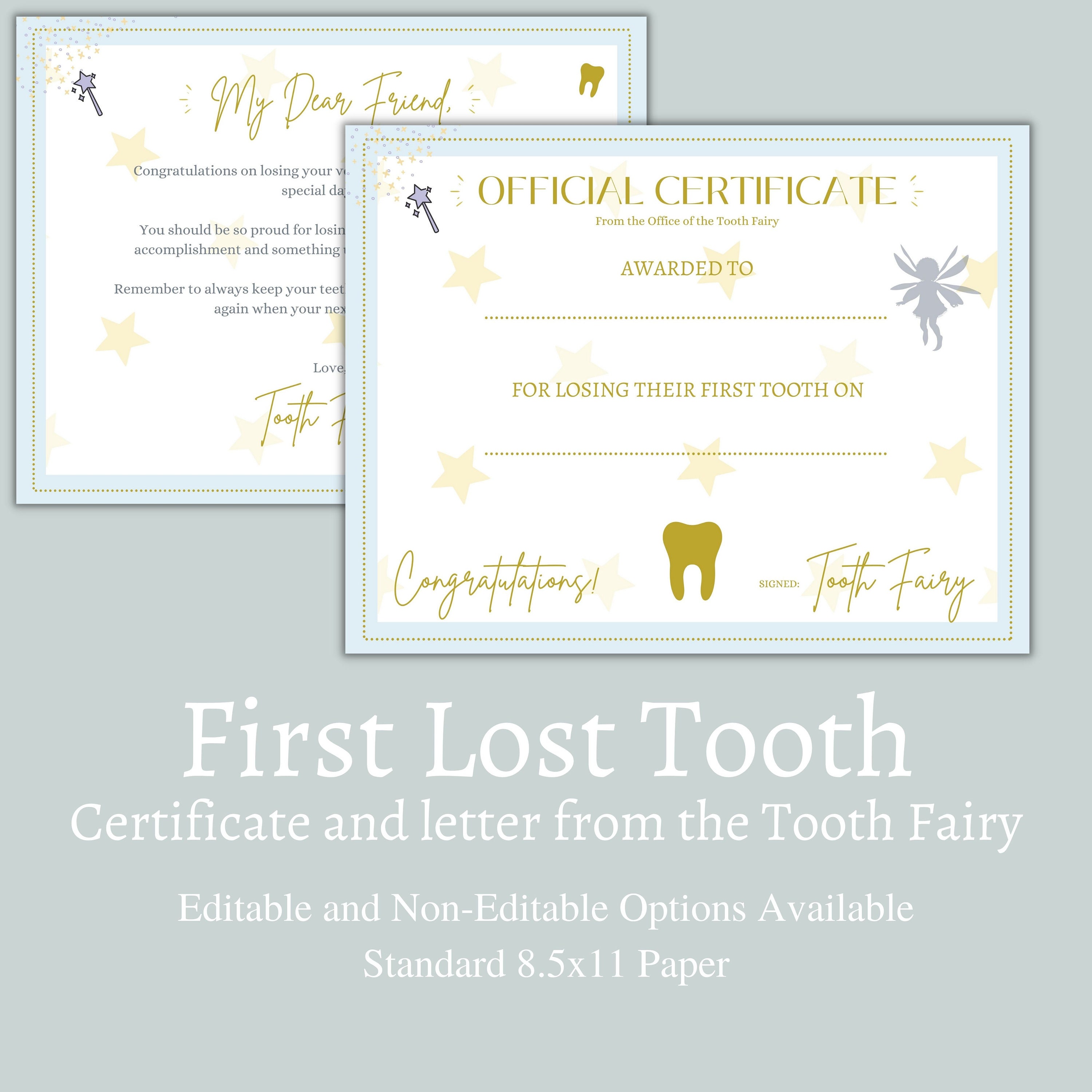 Tooth Fairy Certificate | Editable First Lost Tooth Letter | Printable ...