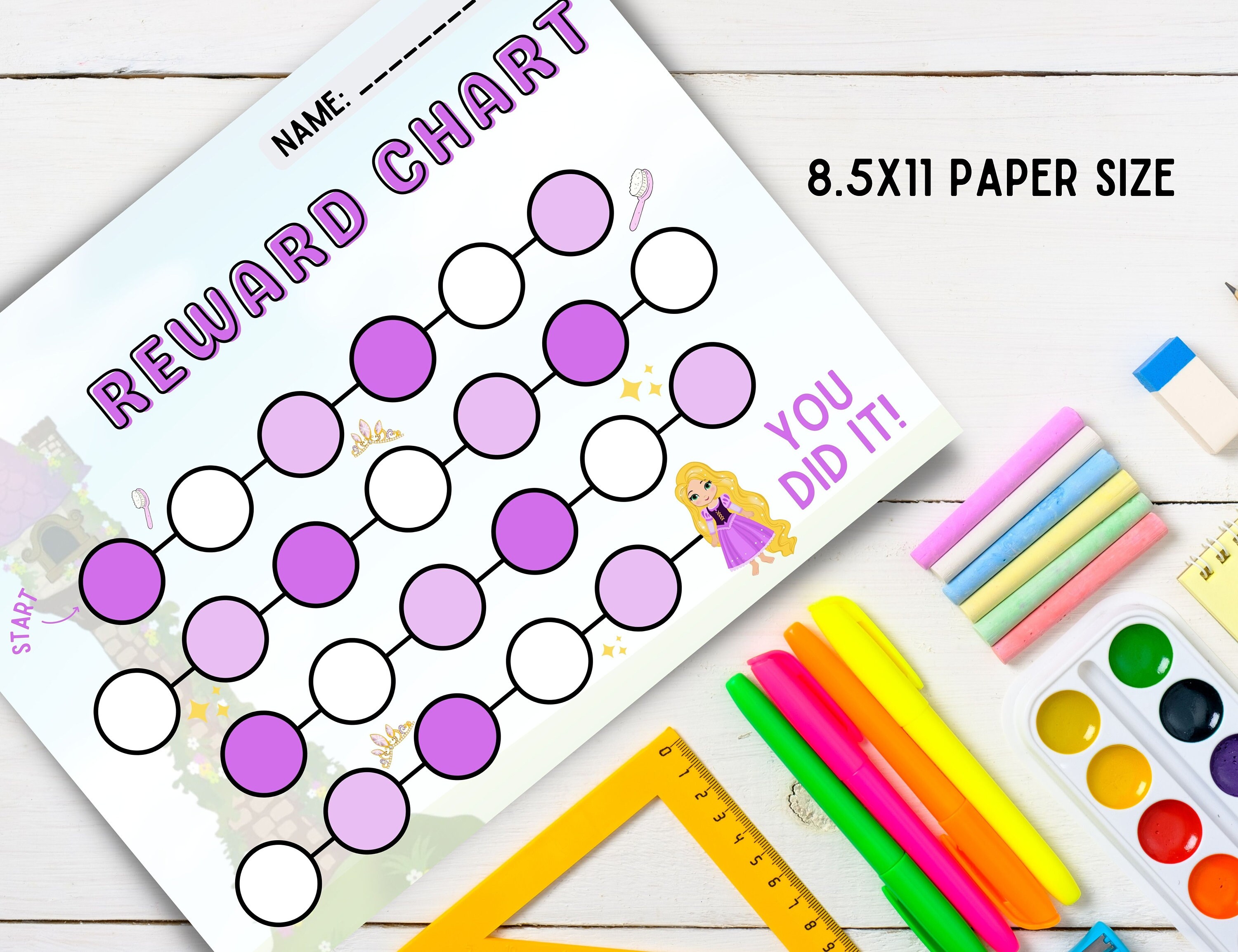 Rapunzel Reward Chart Princess Kids Award Chart Behaviour Chart Sticker ...