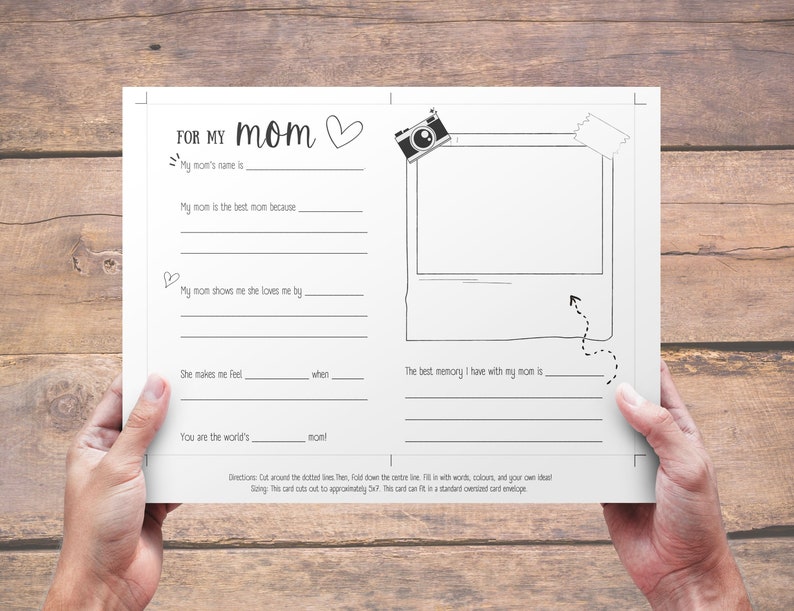 Mother's Day Printable Colourable Card for Mom Fill in the Blank Card ...
