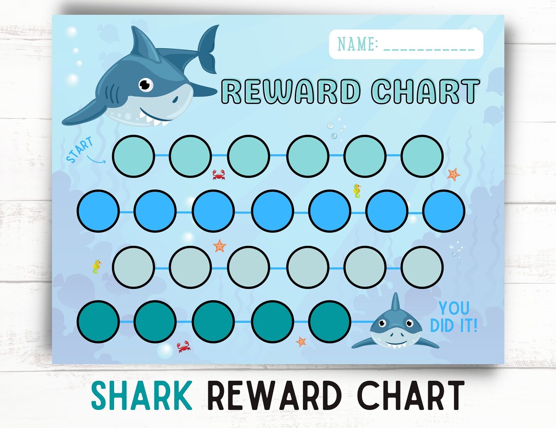 Shark Reward Chart Baby Shark Kids Award Chart Behaviour Chart Sea ...