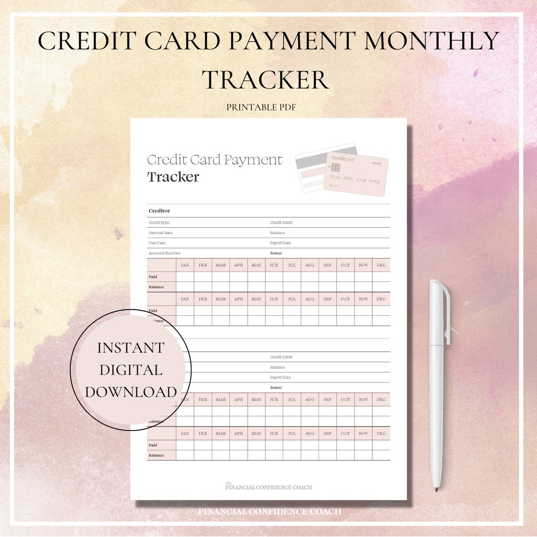 Credit Card Payment Tracker, Monthly Credit Card Payment Template, Debt ...