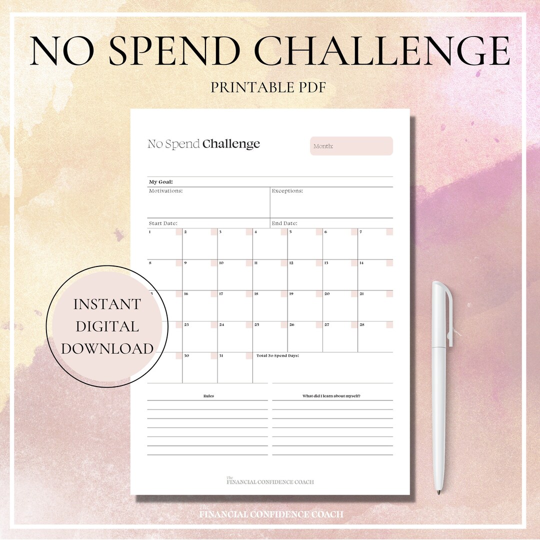 No Spend Challenge, No Spend Tracker, Printable Savings Spreadsheet ...