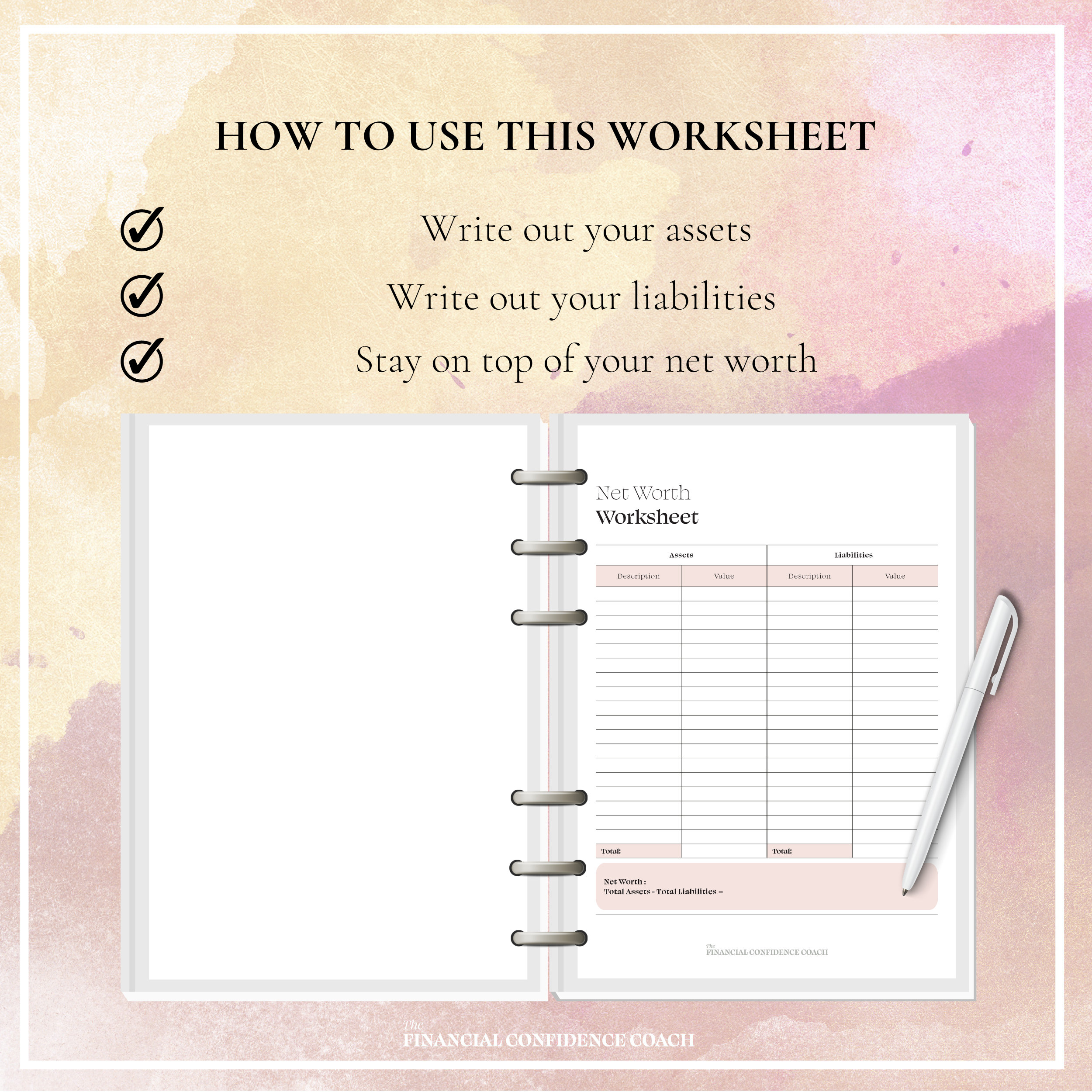Net Worth Worksheet, Tracker, Net Worth Calculator, Financial Dashboard ...
