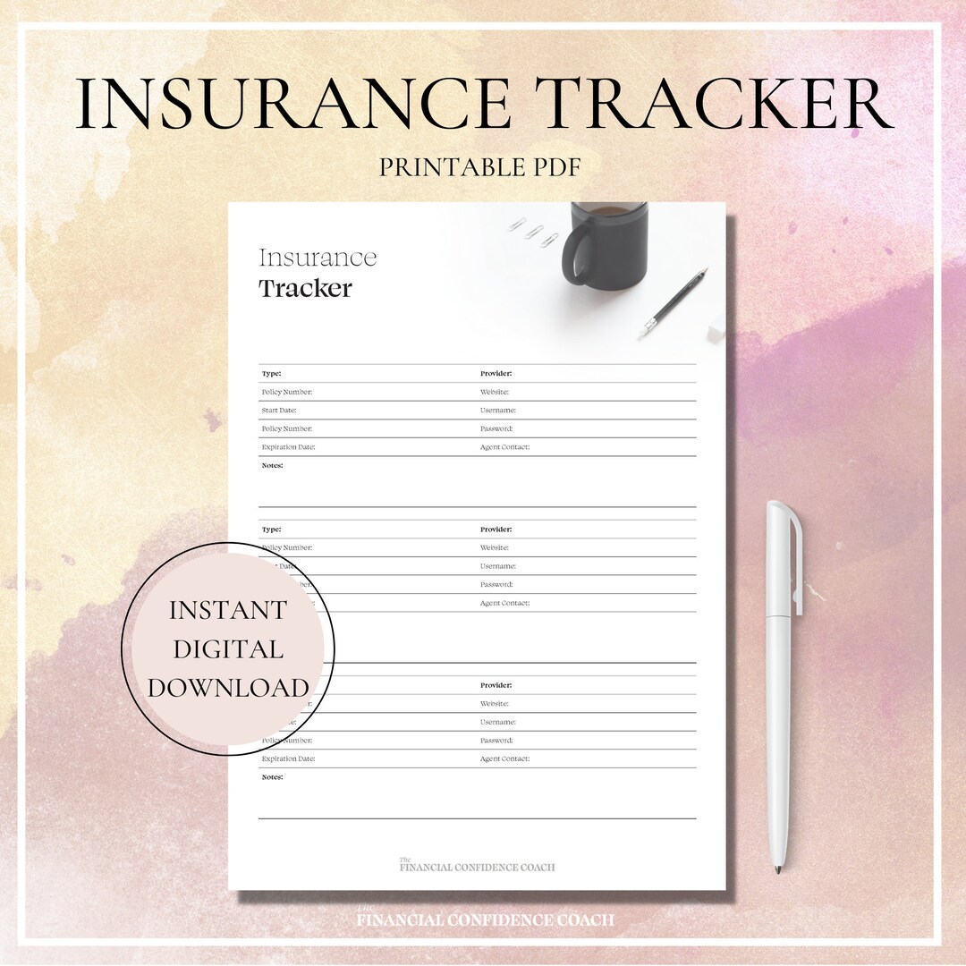 Insurance Tracker, Insurance Form, Insurance Template, Tracking ...