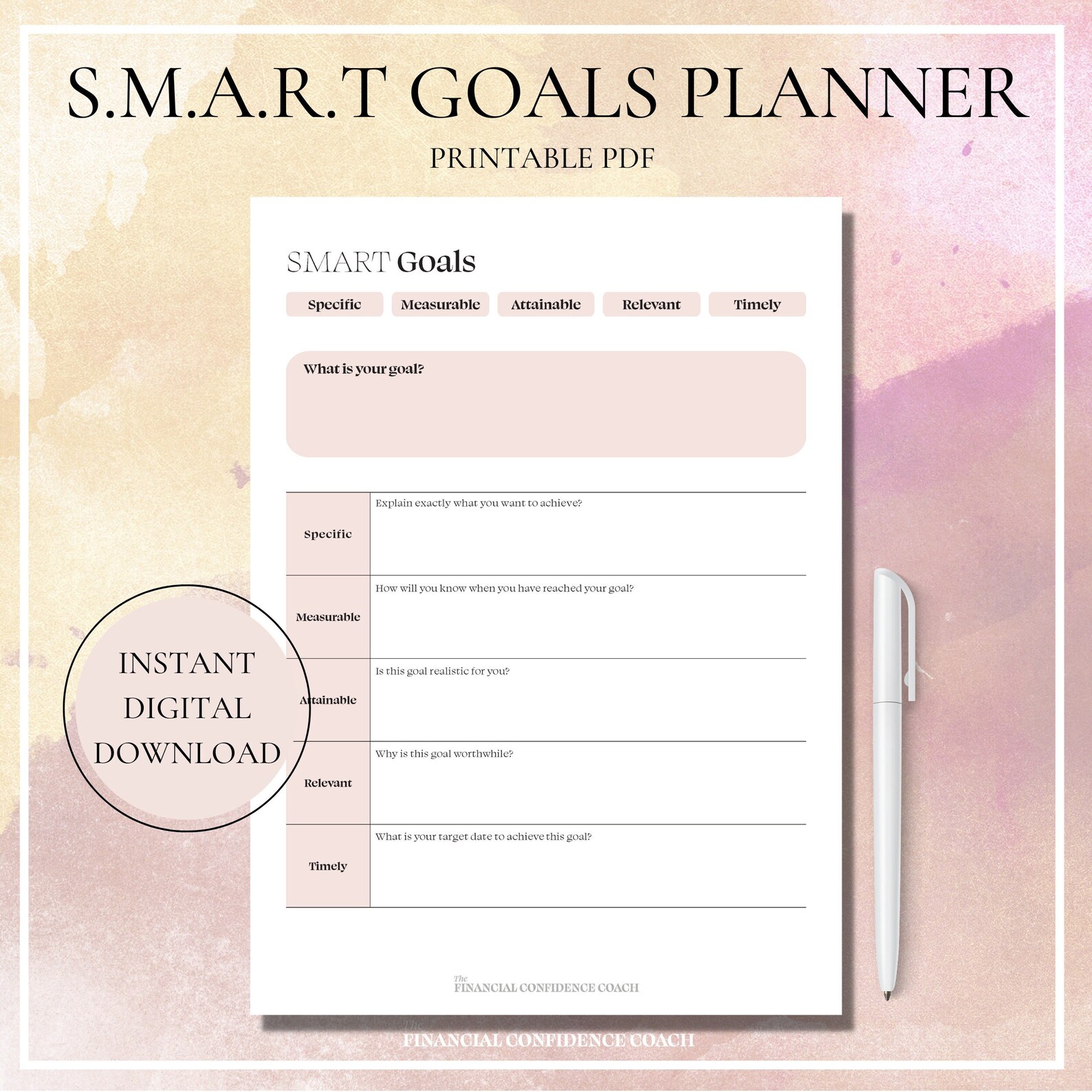 SMART Goals, SMART Goals Worksheet, SMART Goals Template, Goals Pdf ...