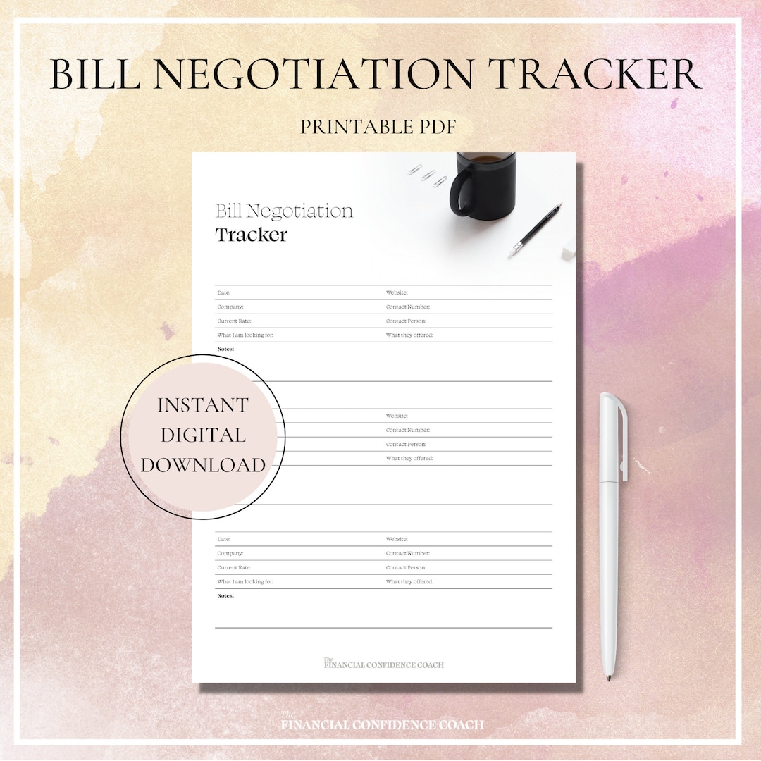 Bill Negotiation Tracker, Bill Negotiation, Bill Negotiation Printable ...