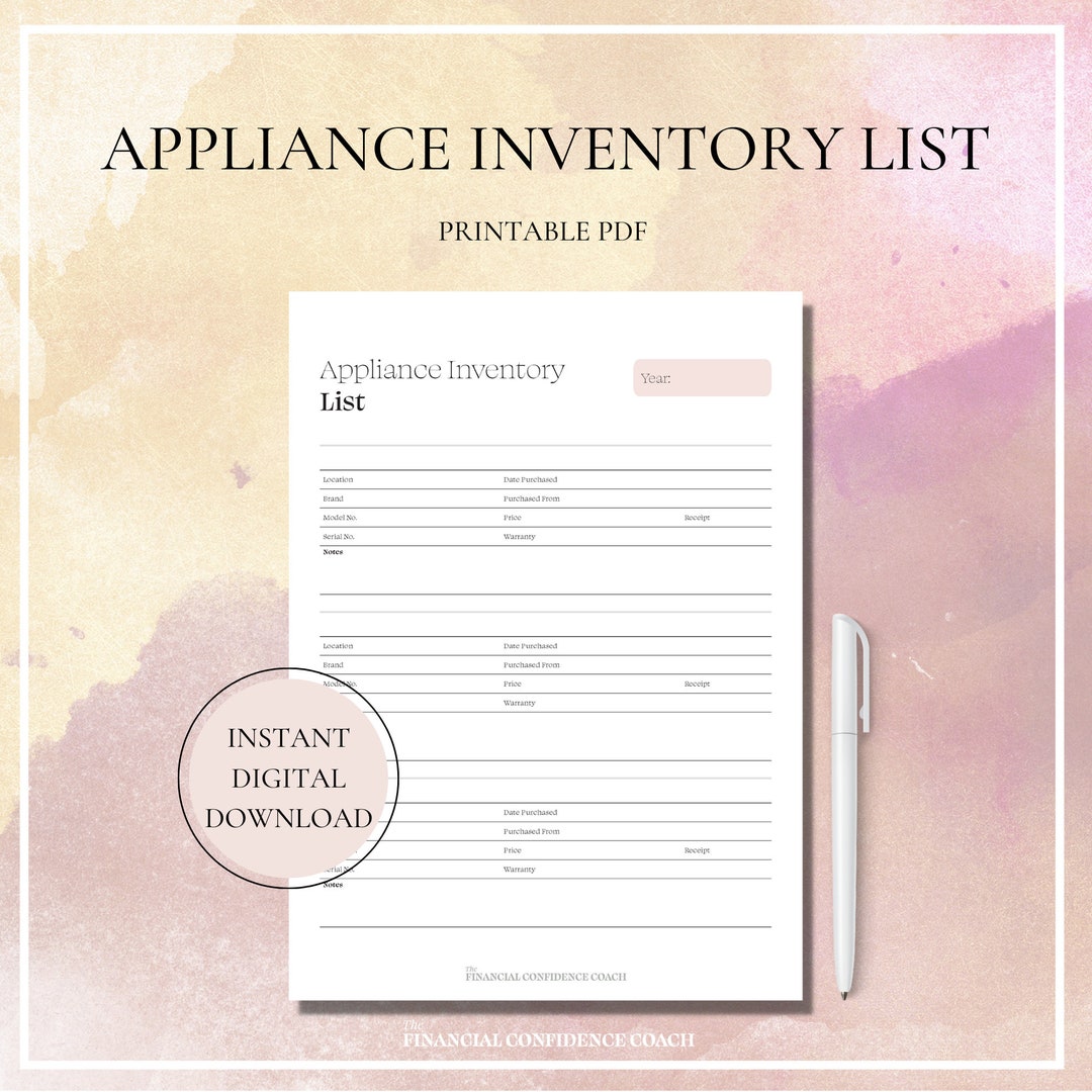 Appliance Inventory List, Appliance Warranty Tracker, Home Organization ...