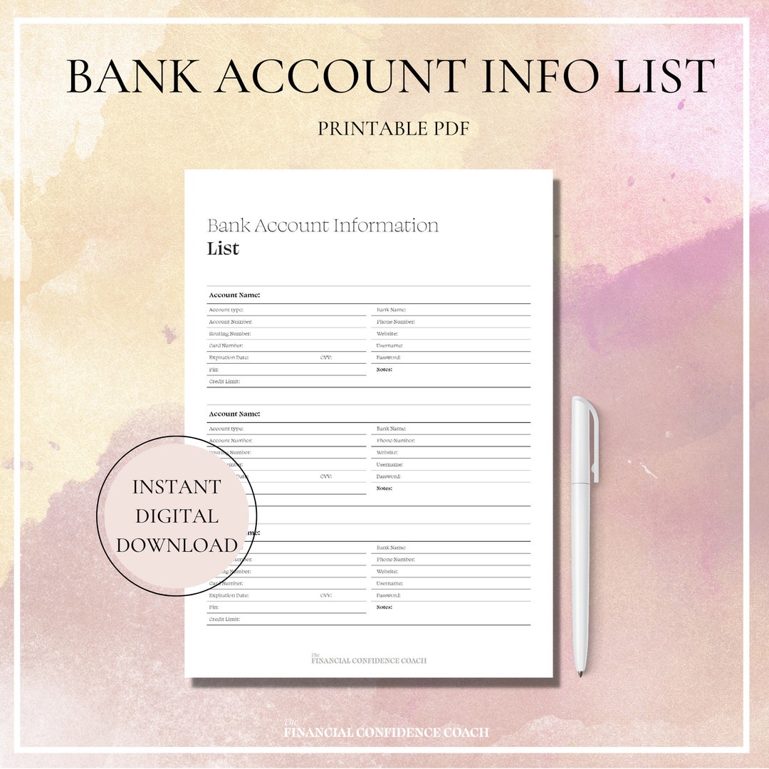 Bank Account Information List, Bank Account Tracking, Bank Account Info ...