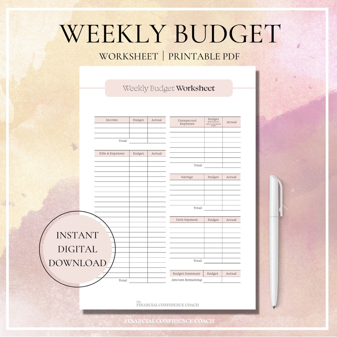Weekly Budget Worksheet, Weekly Budget Tracker, Weekly Budget, Budget ...