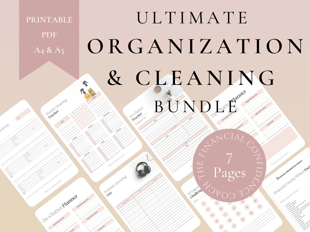 Organization Cleaning Worksheet Bundle, De-clutter, Cleaning Tracker ...