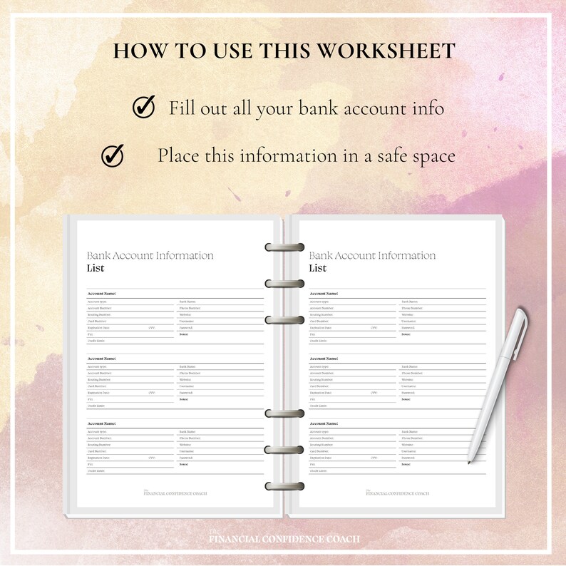 Bank Account Information List, Bank Account Tracking, Bank Account Info ...