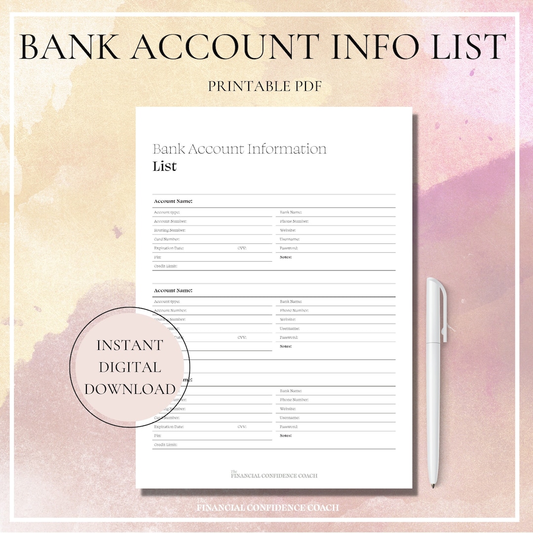 Bank Account Information List, Bank Account Tracking, Bank Account Info ...