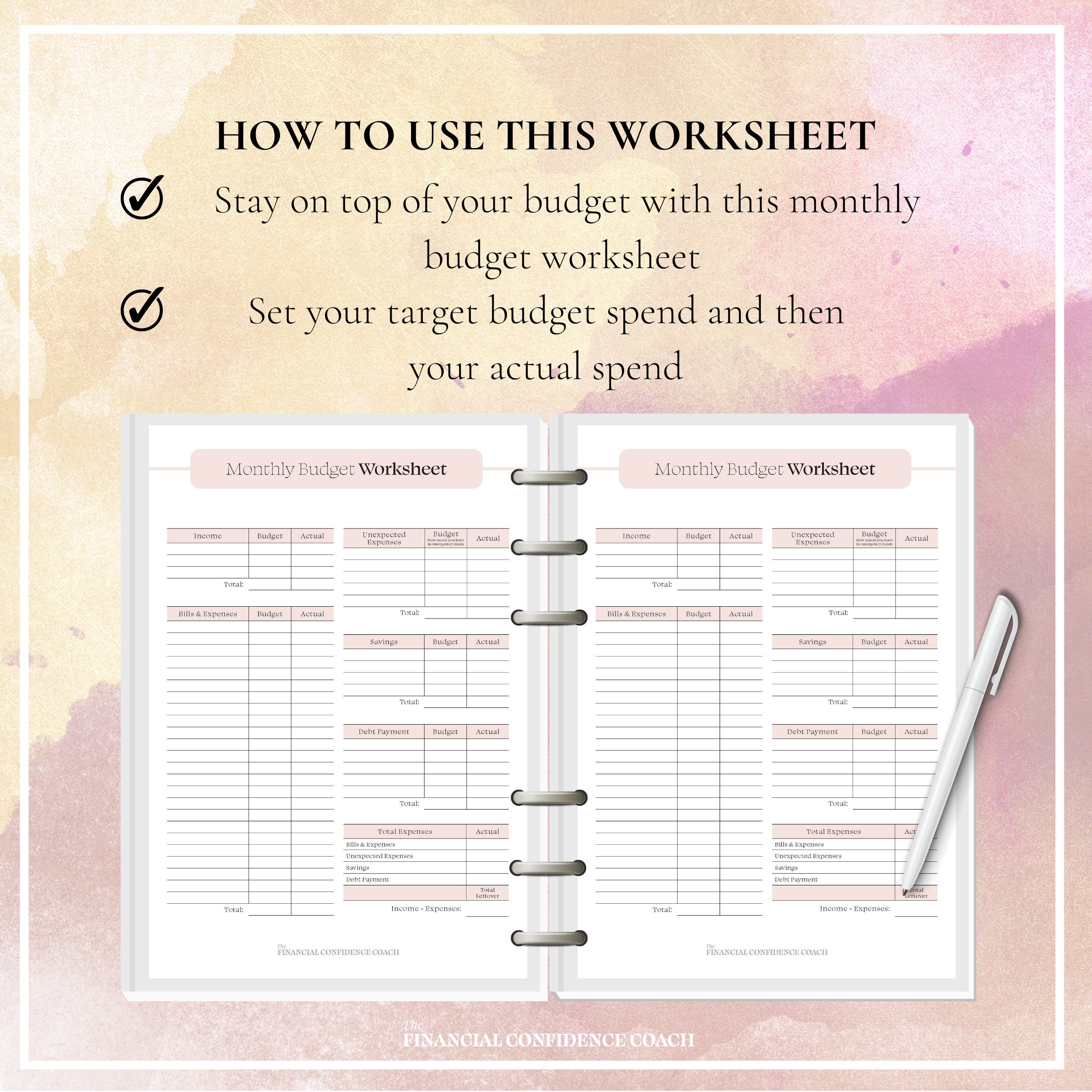 Monthly Budget Worksheet, Monthly Budget Template, Monthly Budget ...