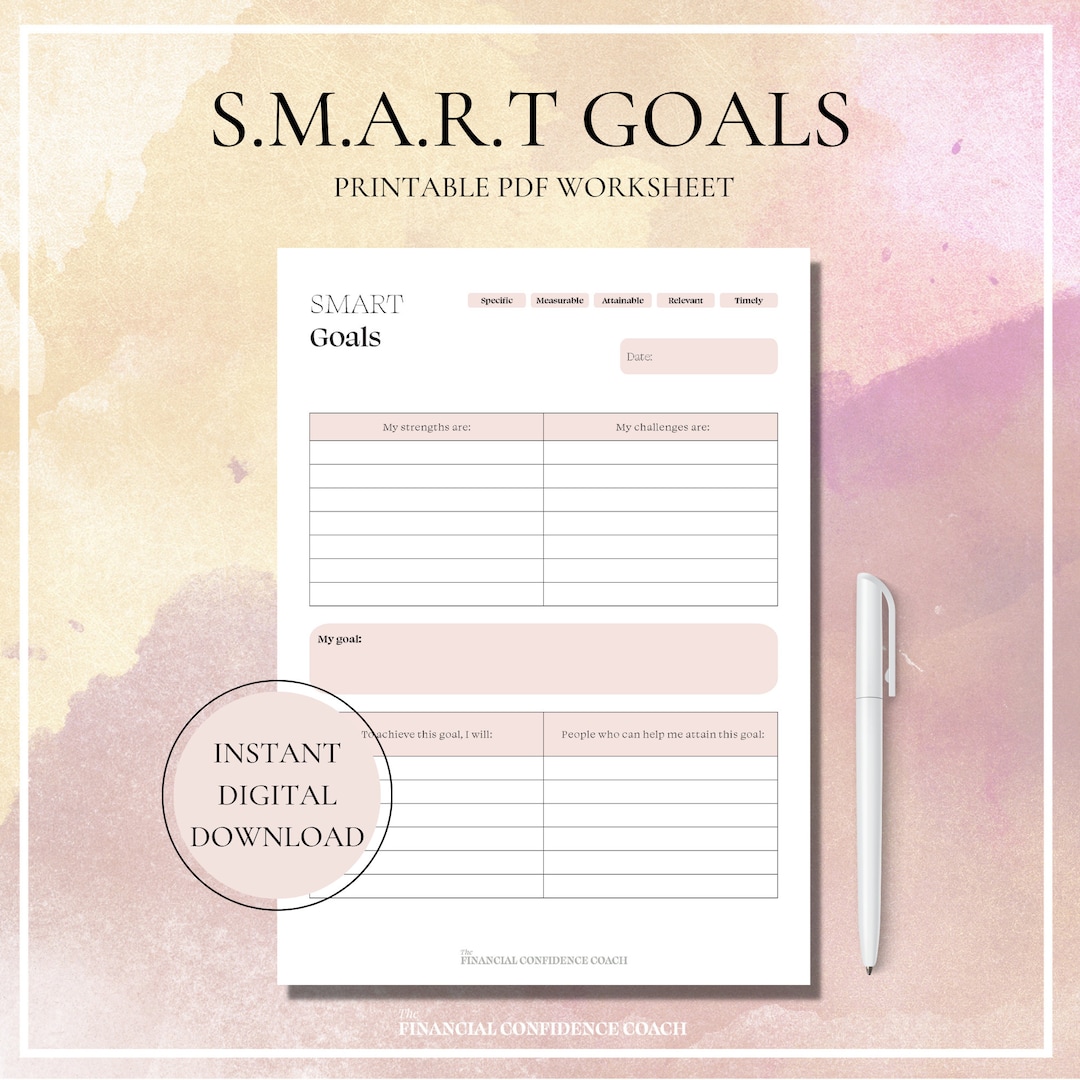 SMART Financial Goals, Money Goals, Financial Goal Worksheet, SMART ...