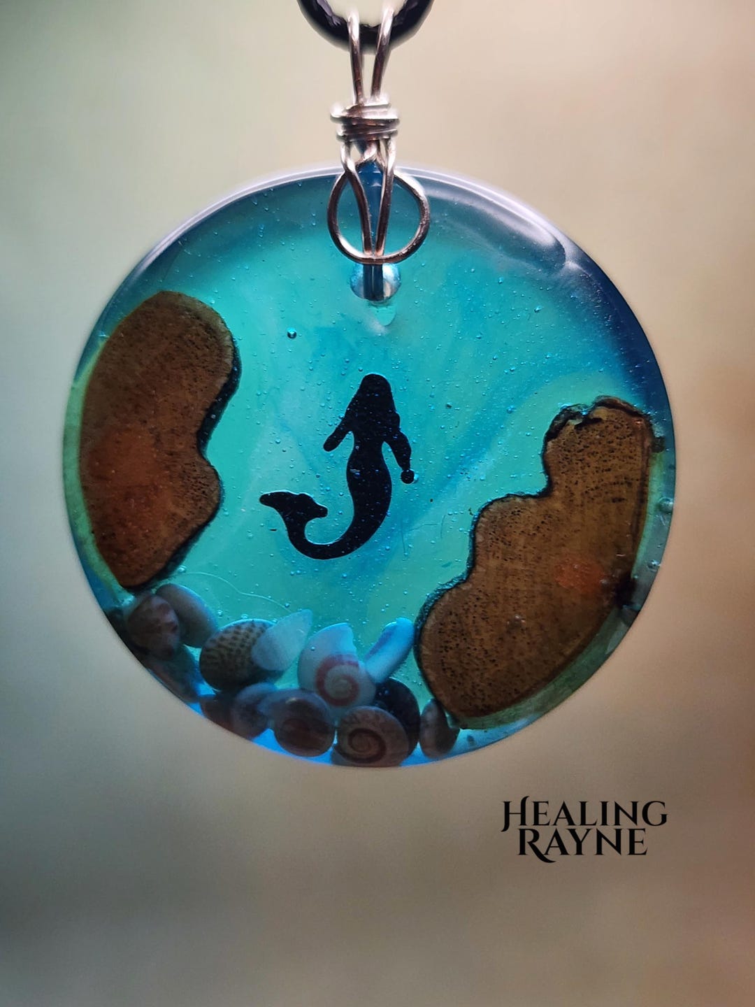 Mermaid Glow Pendant – Ocean Spirit in Resin & Wood / Ocean Magic ...