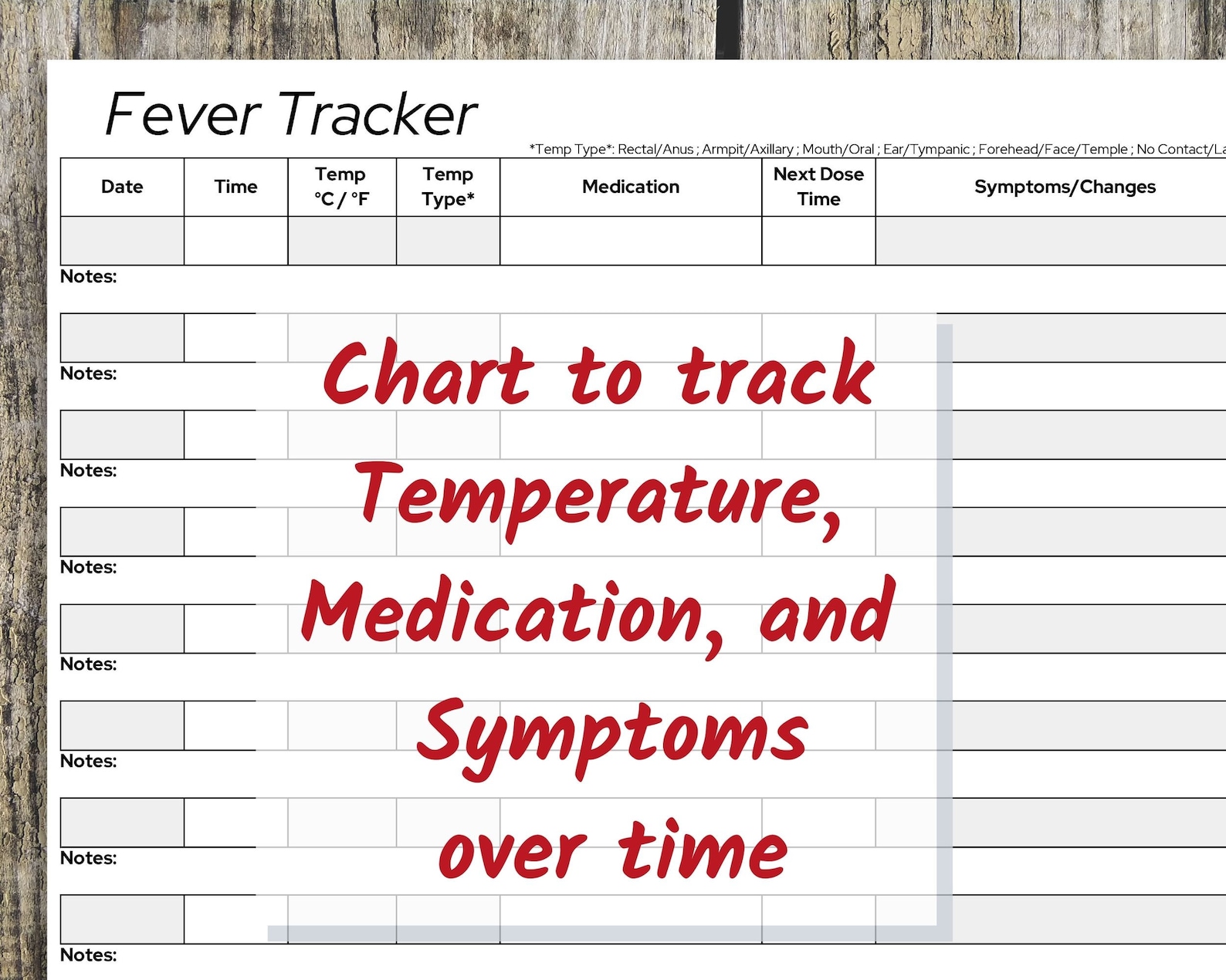 Printable Fever Tracker, Illness Tracking Chart - Medication and ...