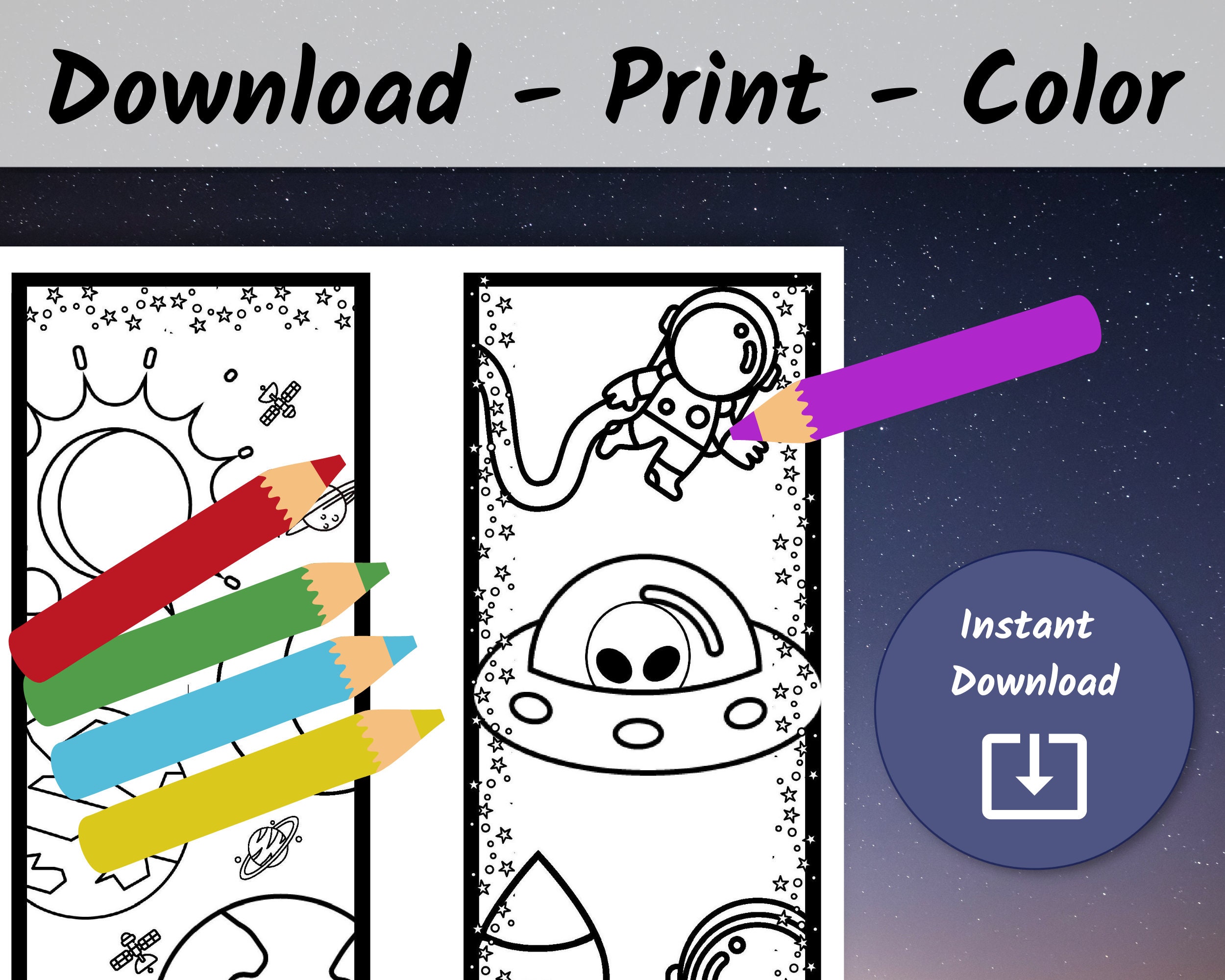 Outer Space Bookmarks, Printable Coloring Bookmark, Kid and Adult ...