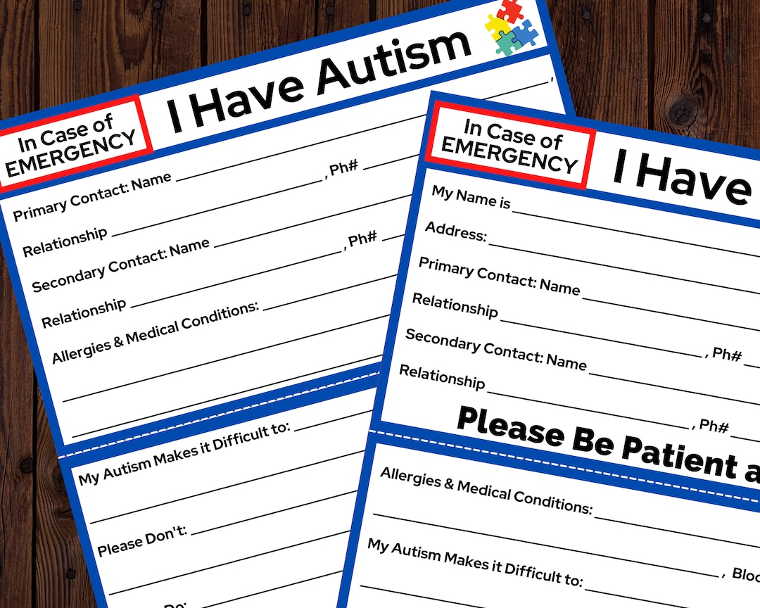 Autism in Case of Emergency Card Printable, ICE Card, Printable Medical ...