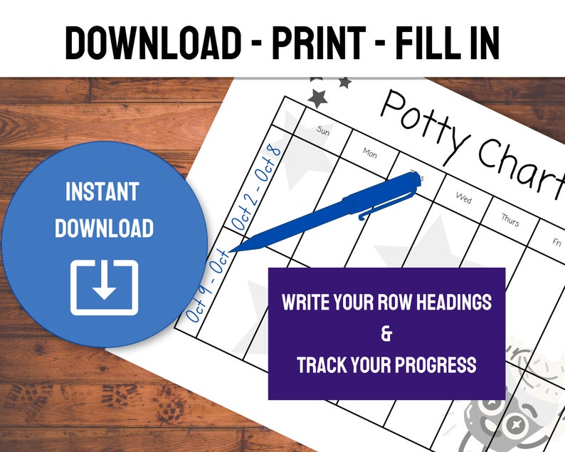 Weekday Potty Training Tracker Printable, Potty Chart, Simple Toilet ...