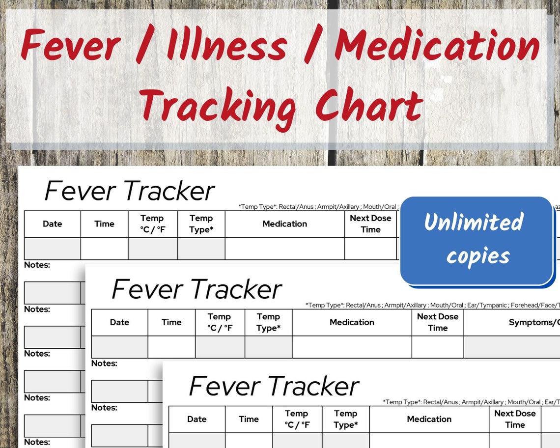 Printable Fever Tracker, Illness Tracking Chart - Medication and ...
