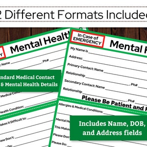 Mental Health in Case of Emergency Card Printable, ICE Card, Printable ...
