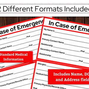 In Case of Emergency Card Printable, ICE Card, Printable Medical Card ...