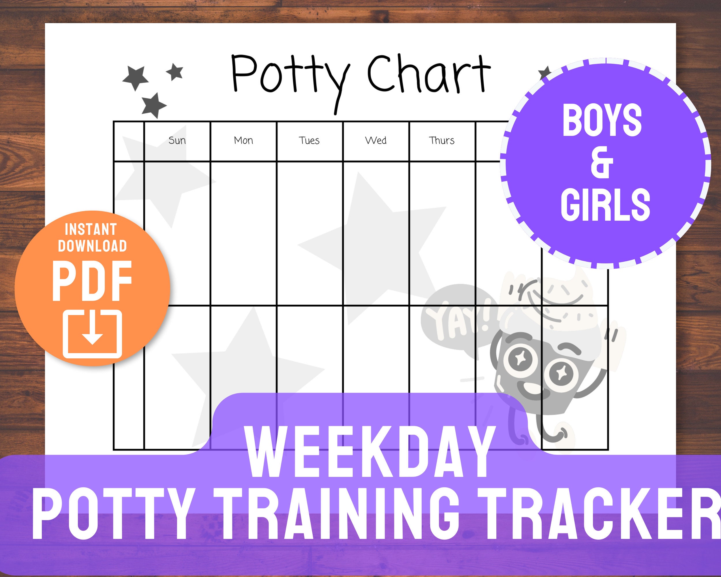 Weekday Potty Training Tracker Printable, Potty Chart, Simple Toilet ...