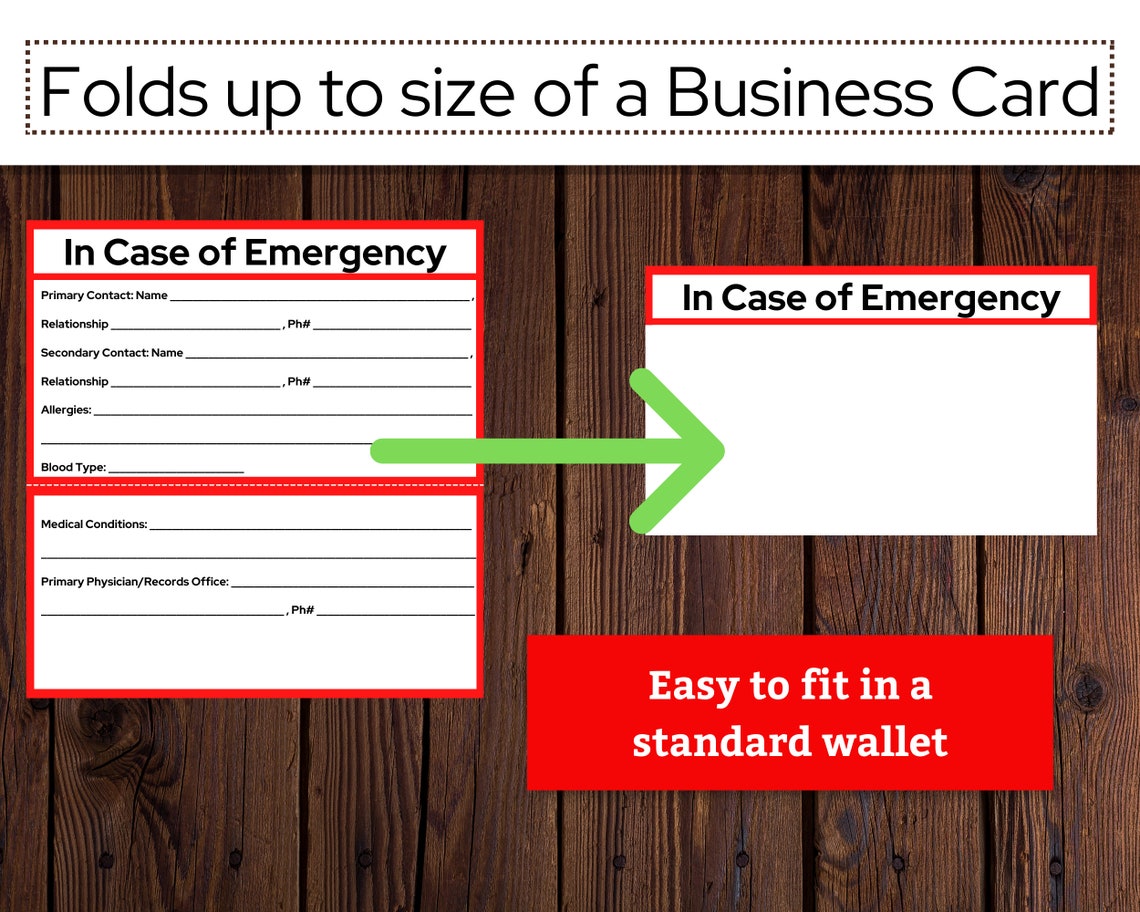 In Case of Emergency Card Printable, ICE Card, Printable Medical Card ...