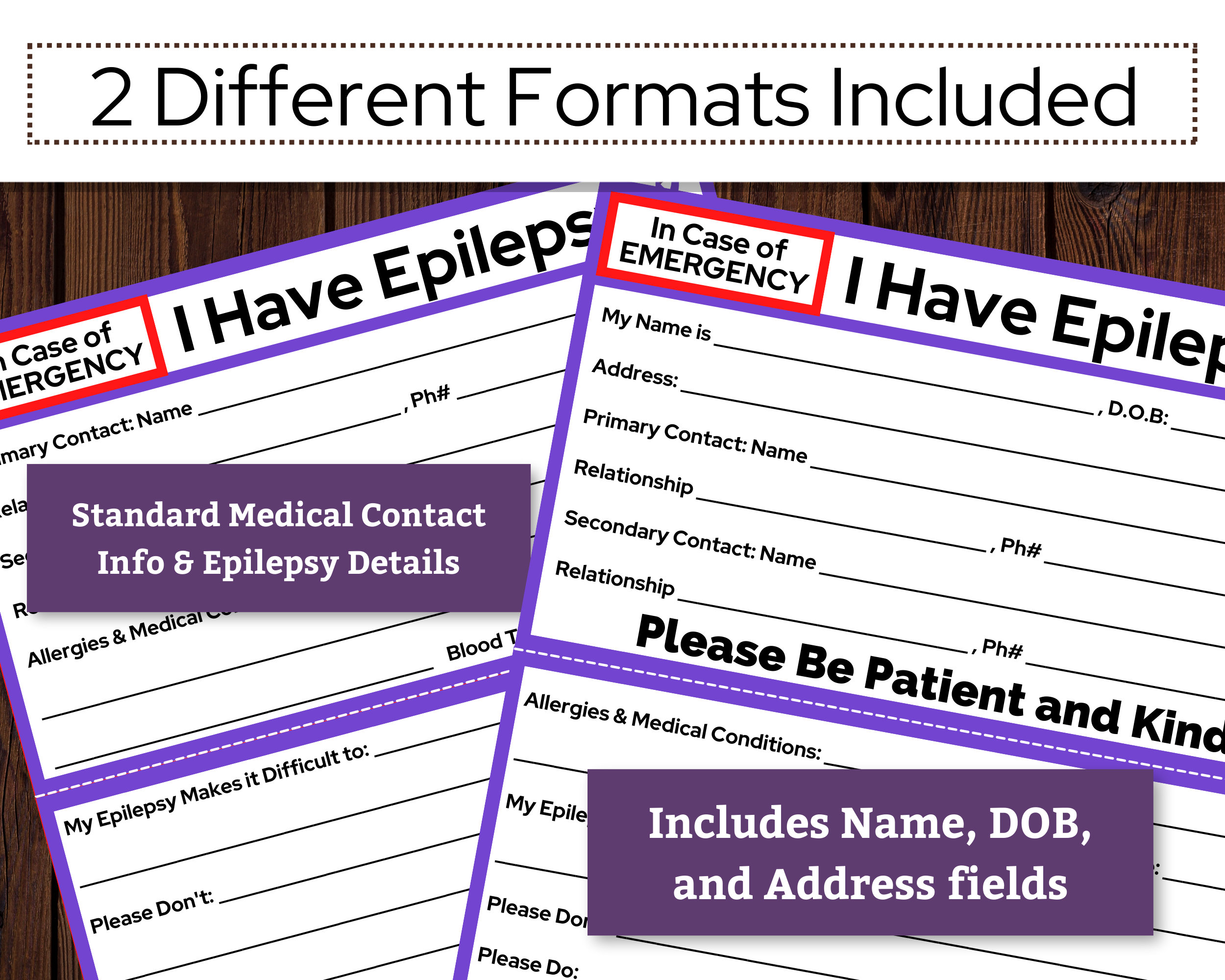 Epilepsy in Case of Emergency Card Printable, ICE Card, Printable ...