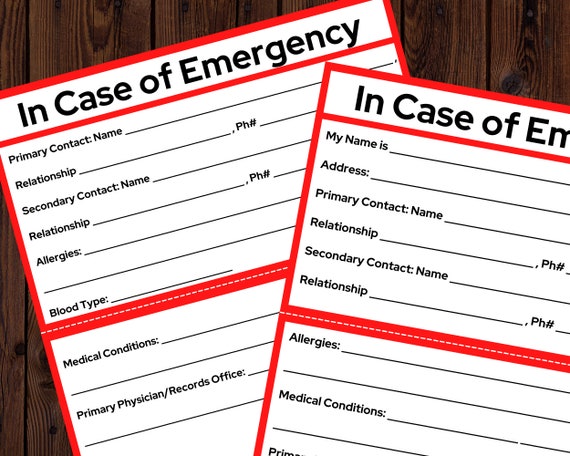 In Case of Emergency Card Printable ICE Card Printable - Etsy
