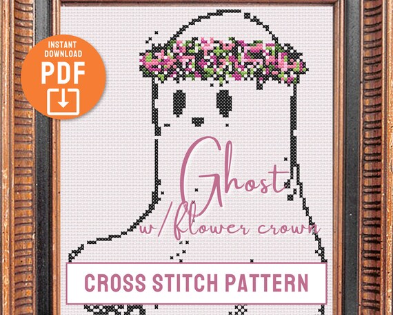 Cute Ghost With Flower Crown Cross Stitch Pattern Scheme - Etsy