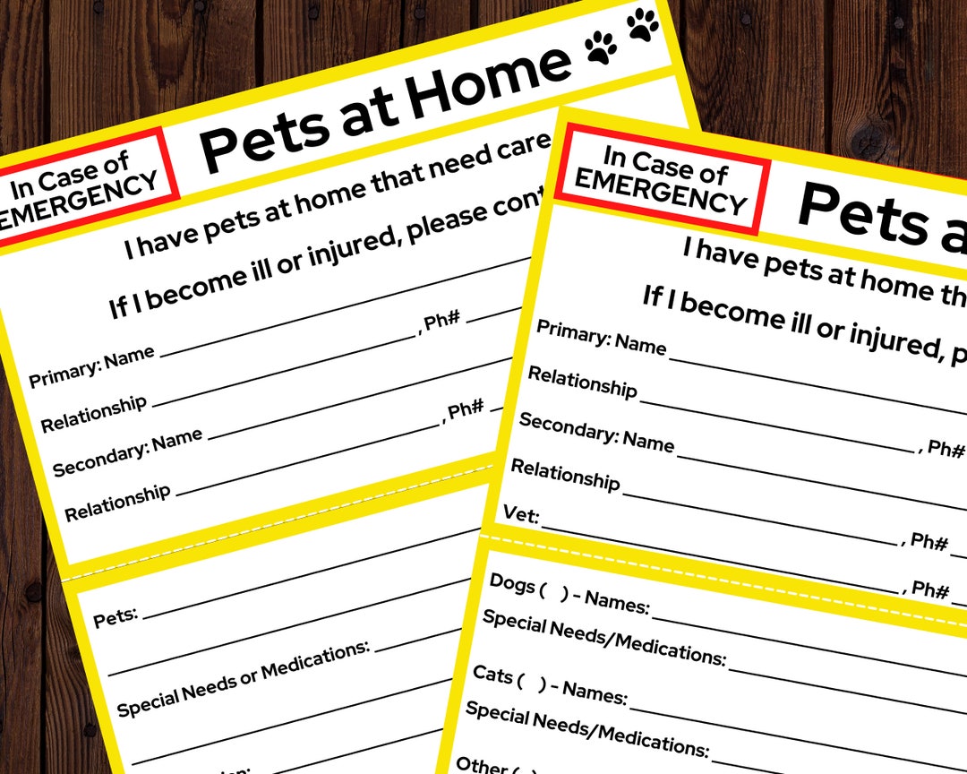 Pets at Home in Case of Emergency Card Printable, ICE Card, Printable ...