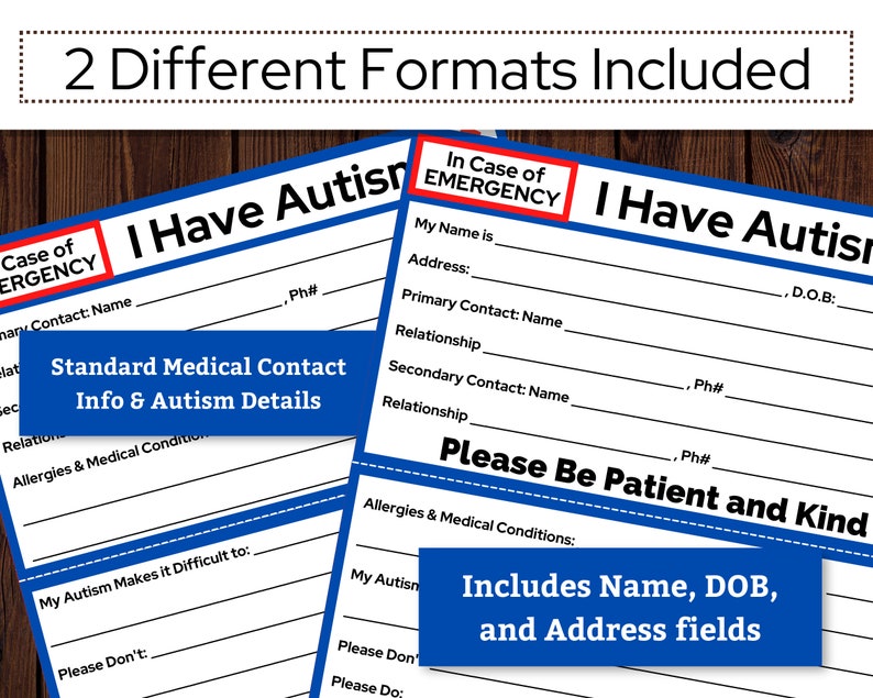 Autism in Case of Emergency Card Printable, ICE Card, Printable Medical ...