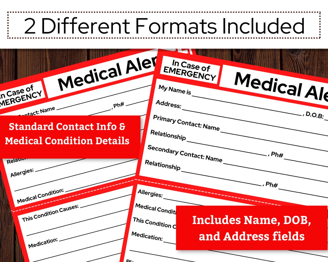 Medical Alert in Case of Emergency Card Printable, ICE Card, Printable ...