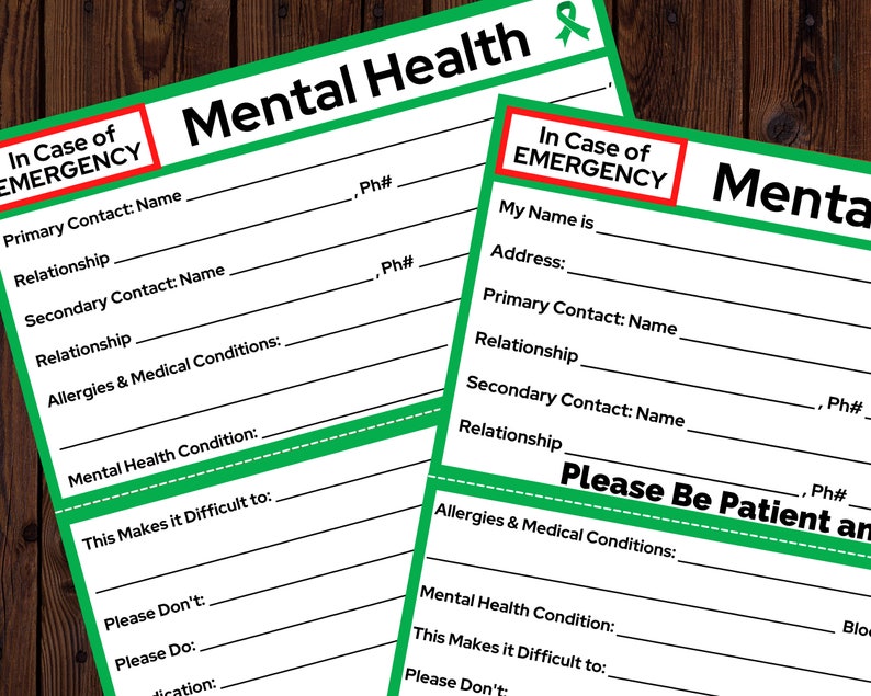 Mental Health in Case of Emergency Card Printable, ICE Card, Printable ...