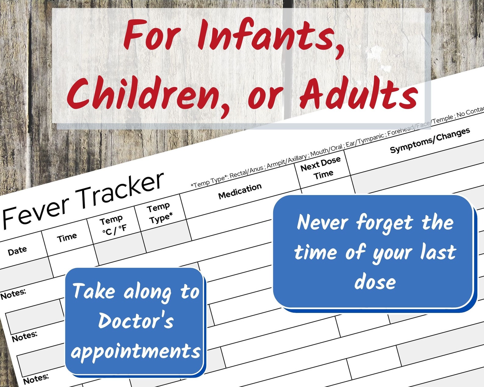 Printable Fever Tracker, Illness Tracking Chart Medication and Symptoms ...