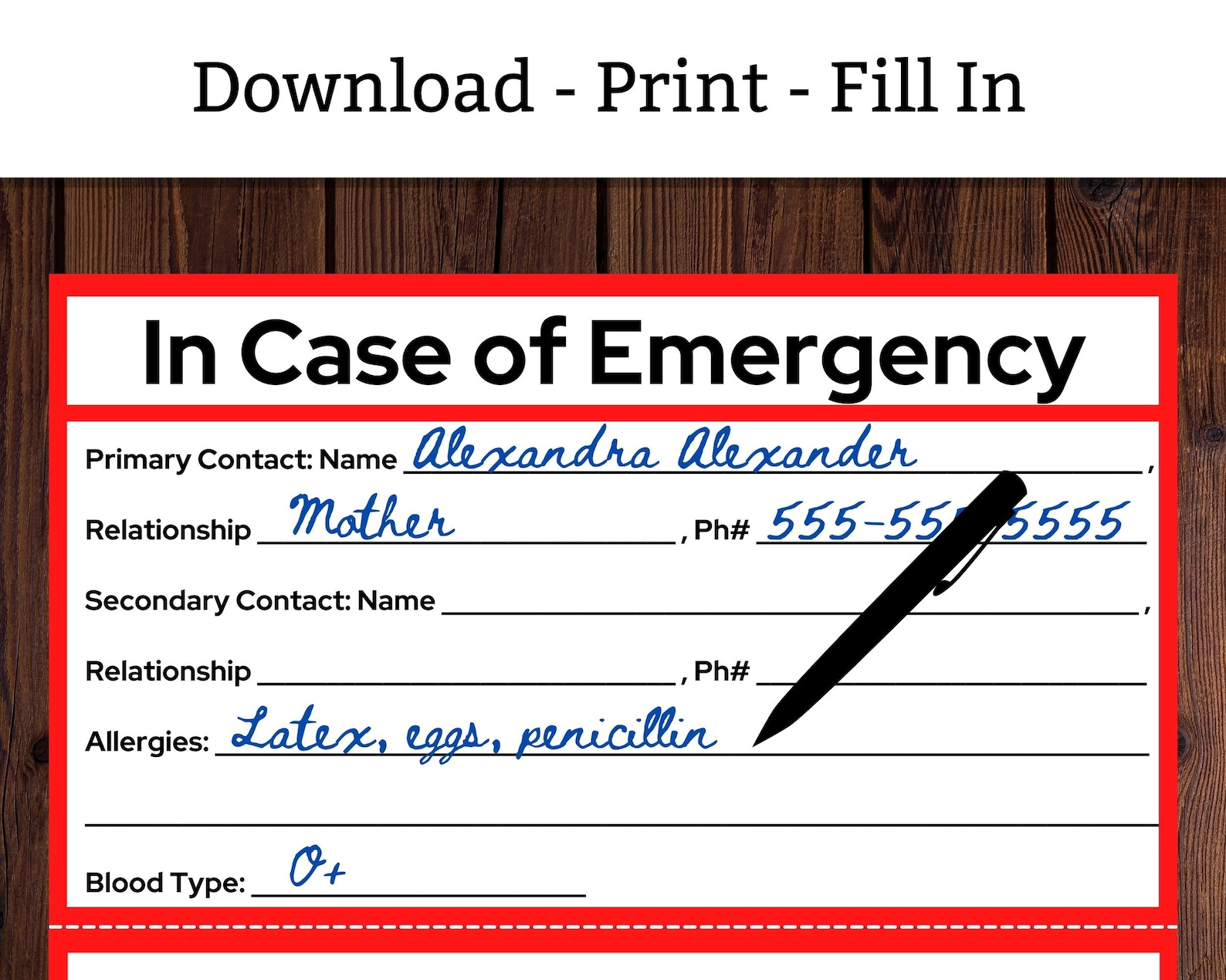 In Case of Emergency Card Printable ICE Card Printable - Etsy