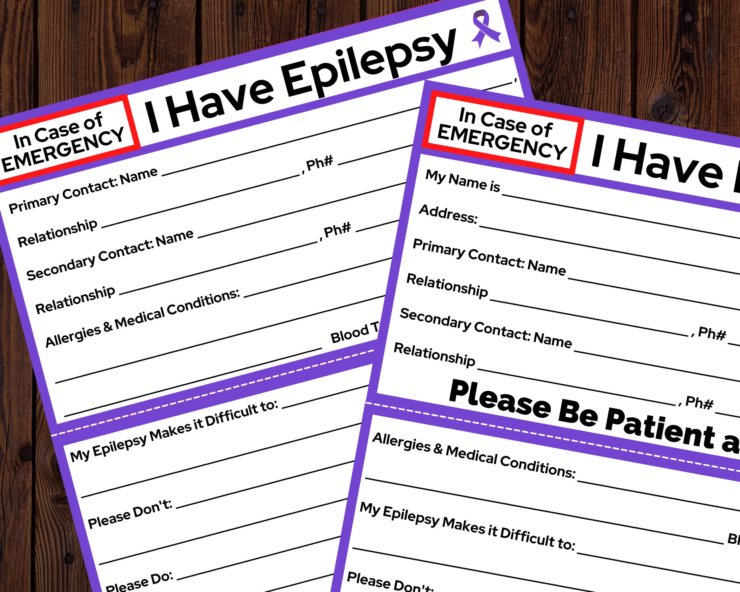 Epilepsy in Case of Emergency Card Printable, ICE Card, Printable ...