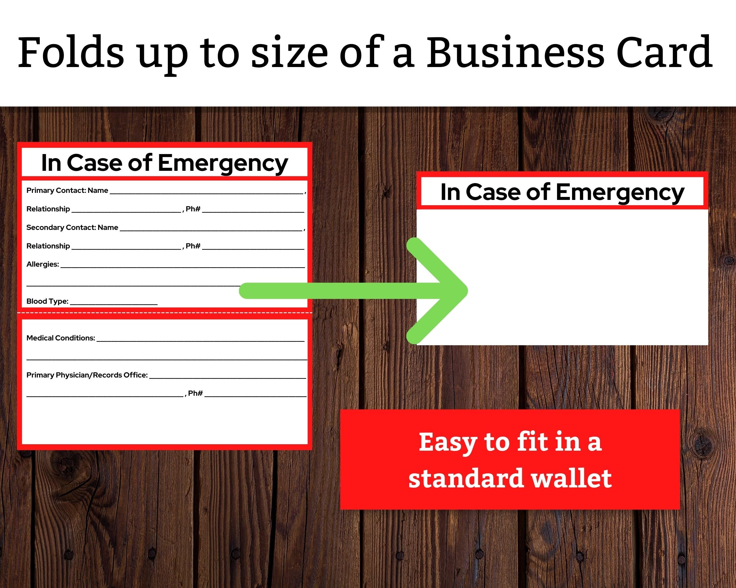 In Case of Emergency Card Printable ICE Card Printable - Etsy