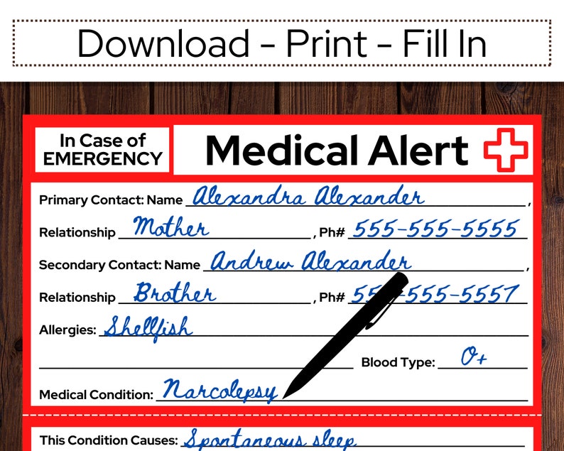 Medical Alert in Case of Emergency Card Printable, ICE Card, Printable ...
