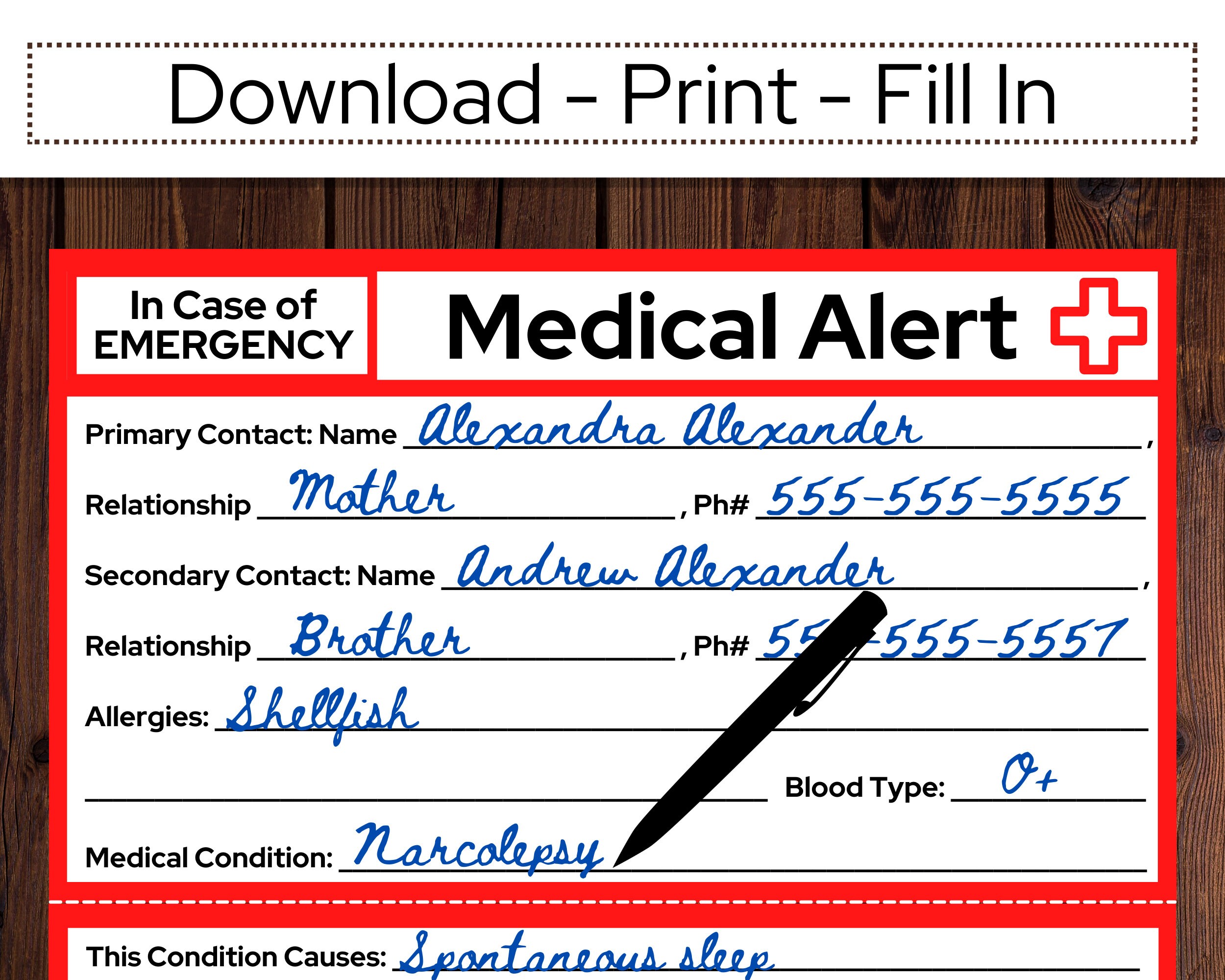 Medical Alert in Case of Emergency Card Printable, ICE Card, Printable ...