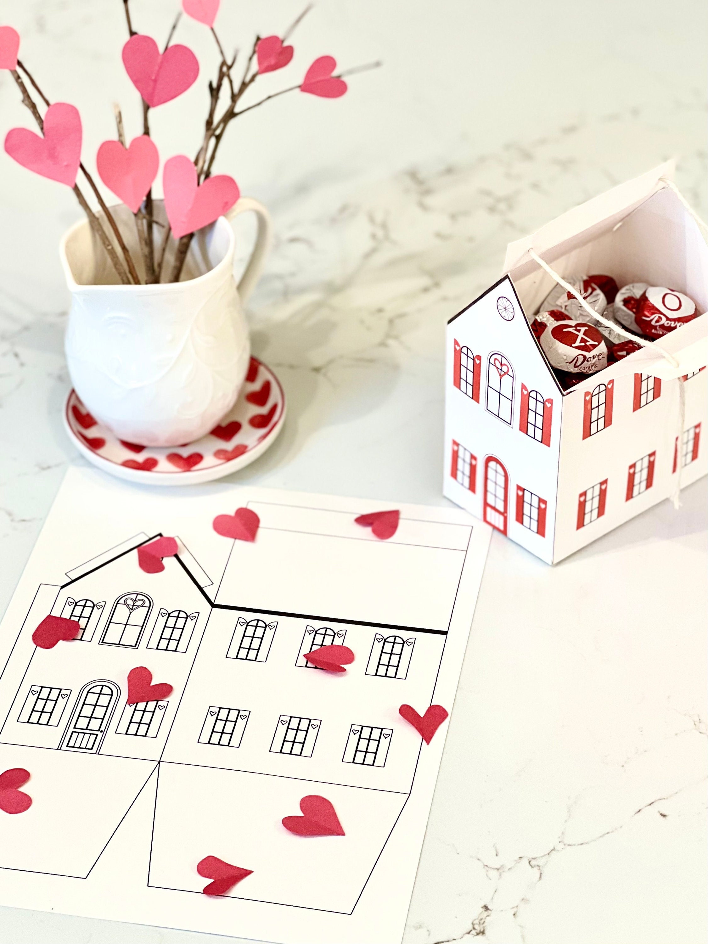 DIGITAL FILE Valentines Gift Printable Paper House (RED) Treat Box ...