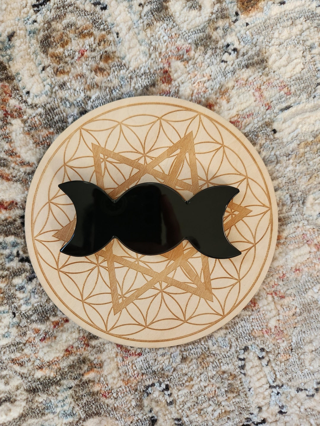 Obsidian Triple Moon Phase Carving - Etsy