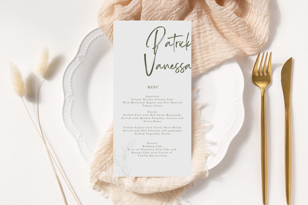 Wedding Menu Template DIY Printable Wedding Menu Card - Etsy
