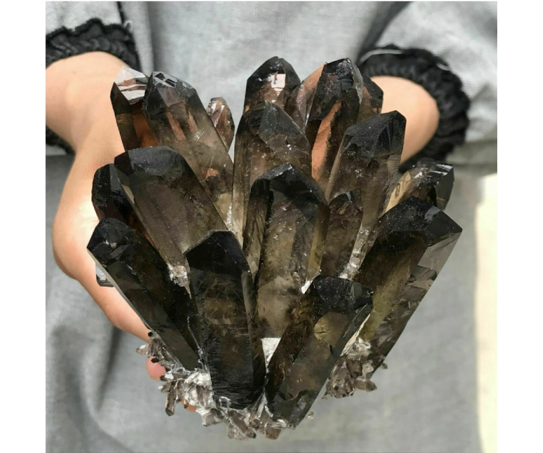 Natural Black Smoky Quartz Crystal Cluster, Black Mineral Healing Stone ...