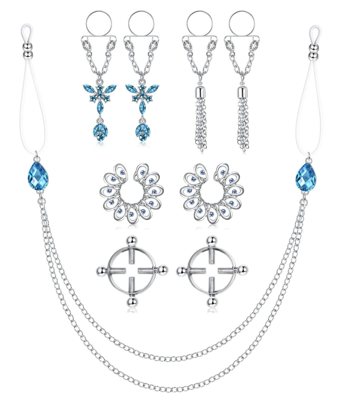 9PC Fake Nipple Rings Non Piercing Nipple Jewelry for Women Adjustable ...