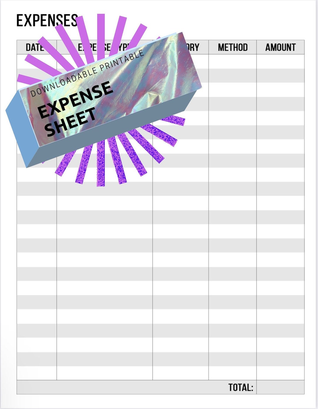 Printable Downloadable Expense Sheet - Etsy